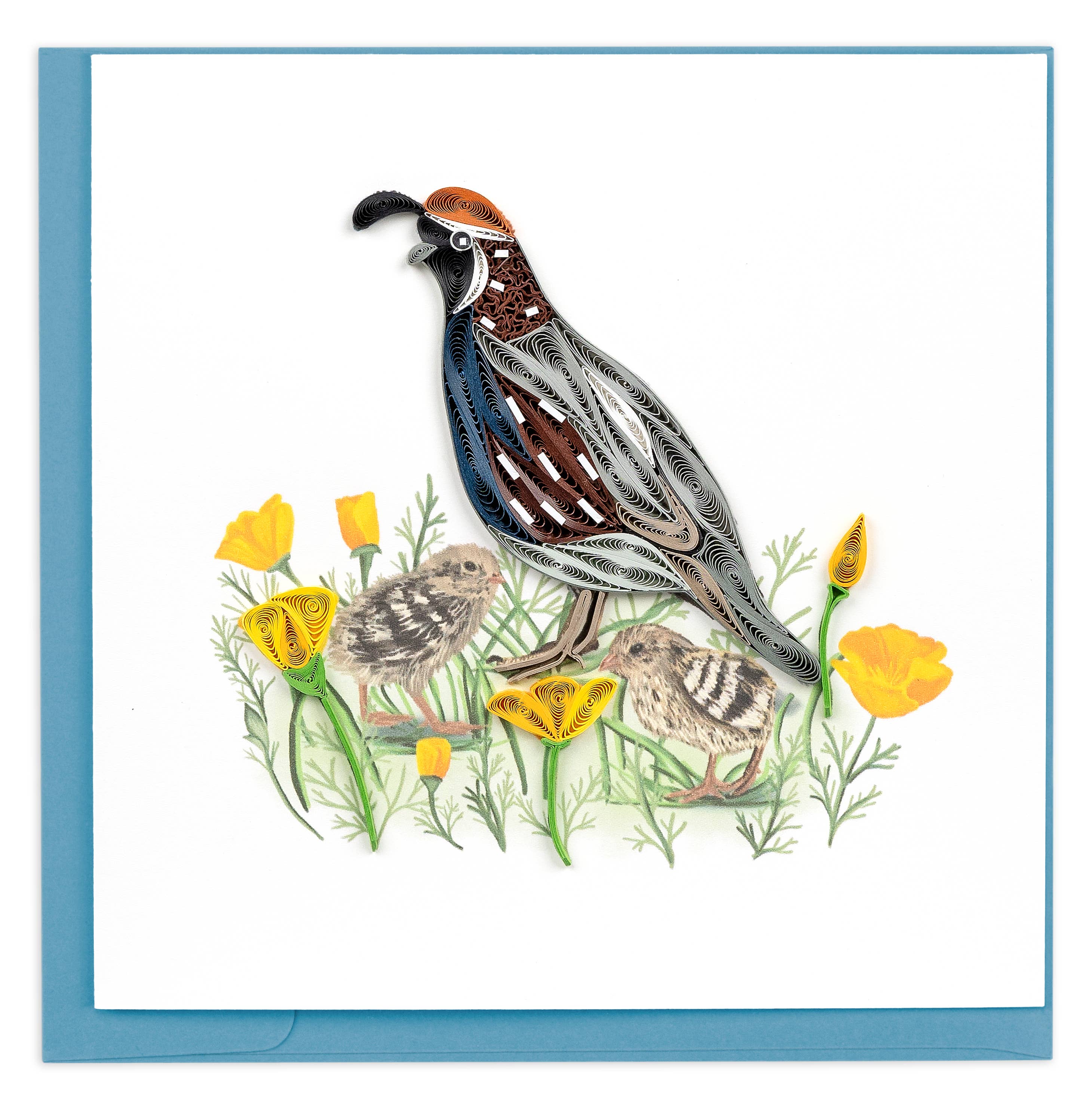 Quilling Card - Quail with Chicks & Poppies | Pittman's Country Market