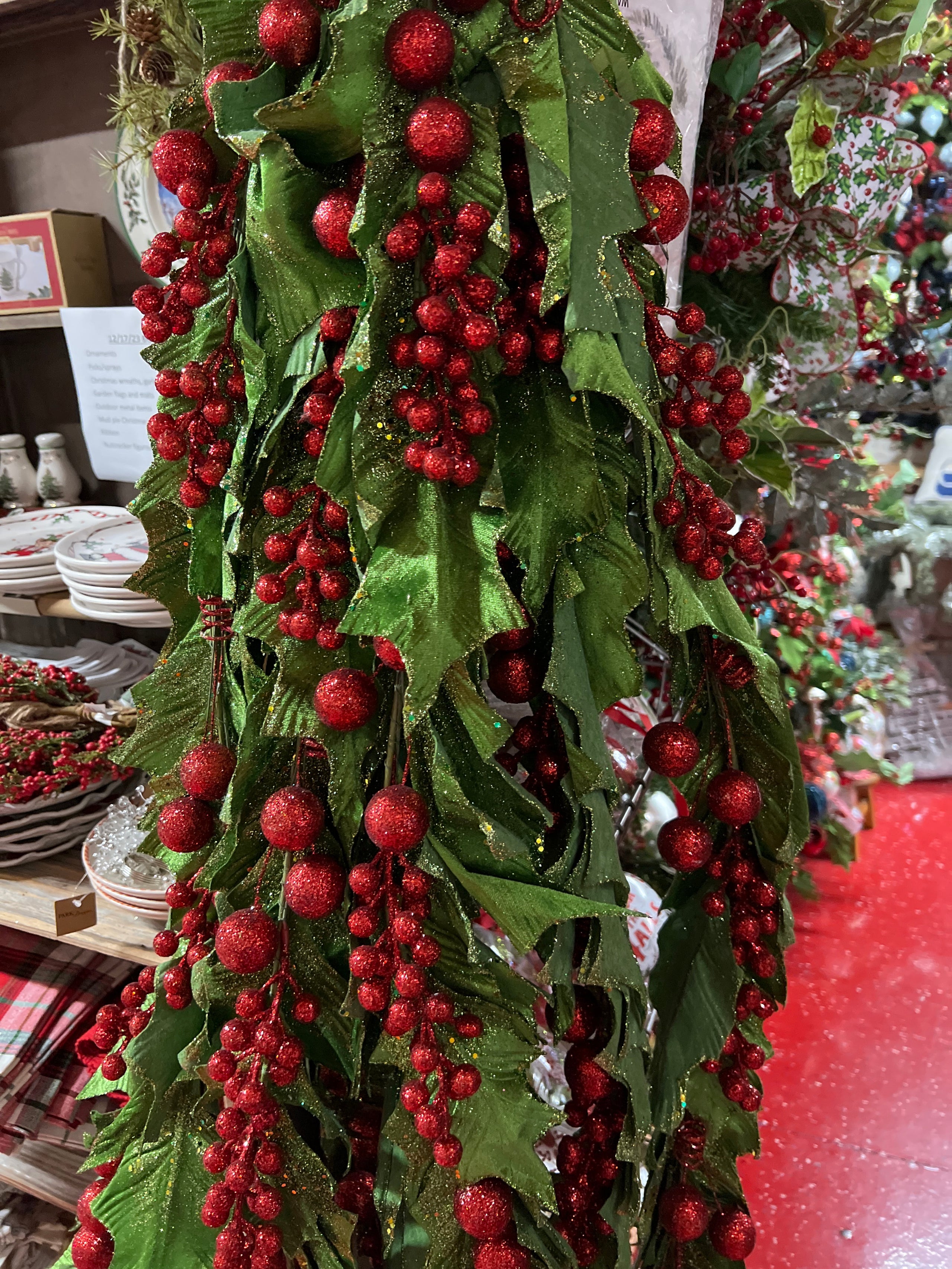 Glittered holly garland strand | Pittman's Country Market