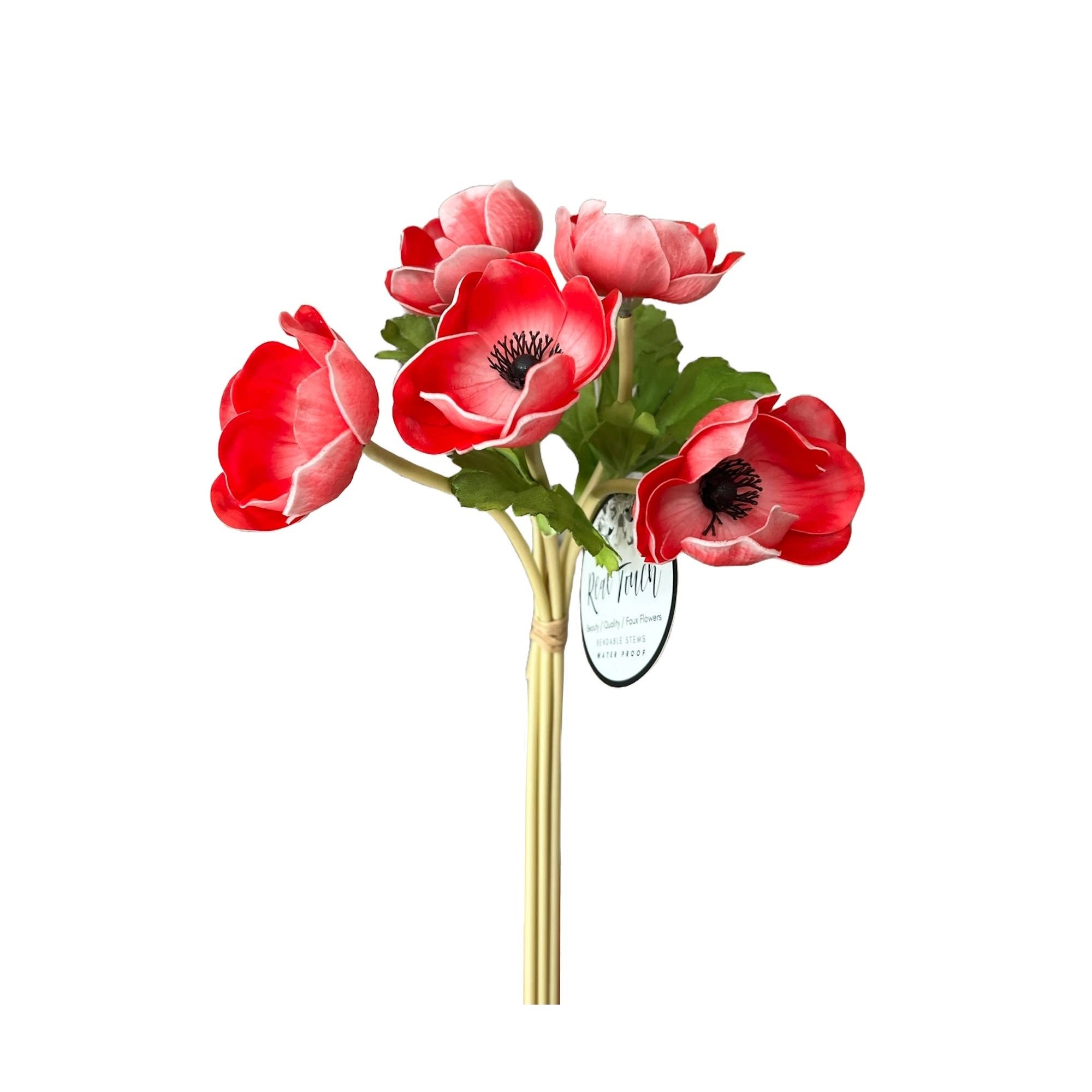 Angel Isabella - 12"Real Touch Anemone-5 stem raffia tied: Reddish Pink ...
