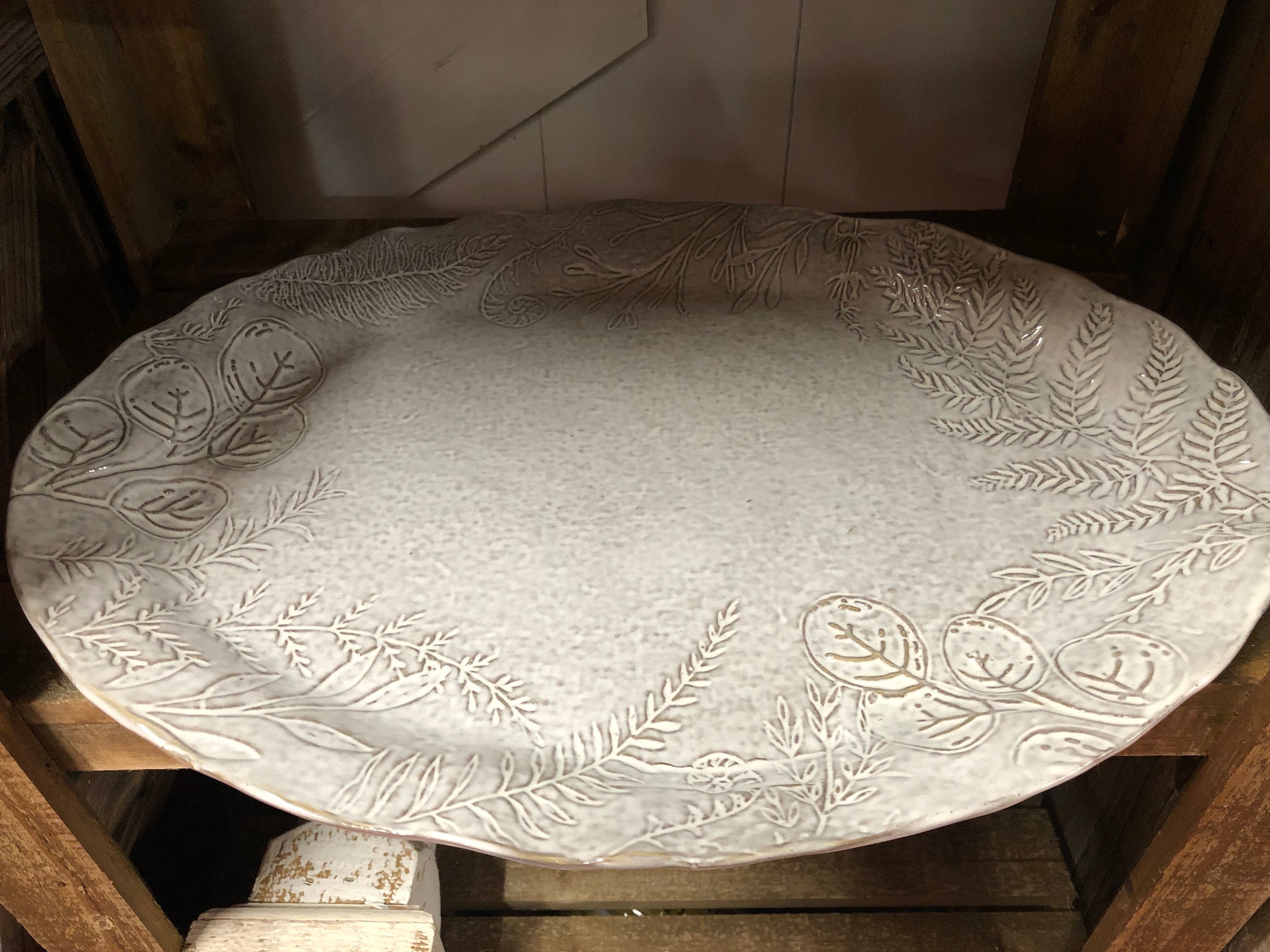 Grey tone fern leaf platter | Pittman's Country Market